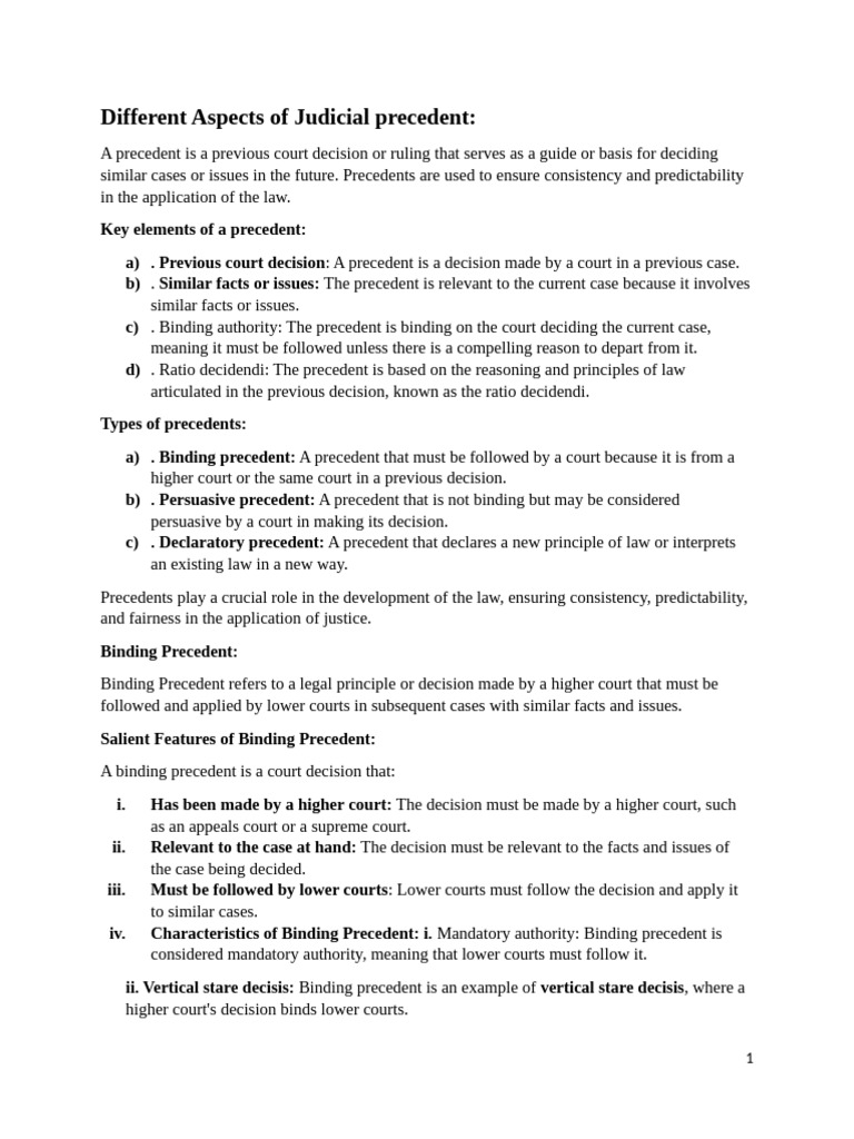 1-Different Aspects of Judicial Precedent | PDF | Precedent | Government