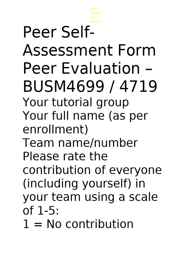 BUSM2580 Contribution Peer Assessment Form | PDF | Social Psychology | Cognition