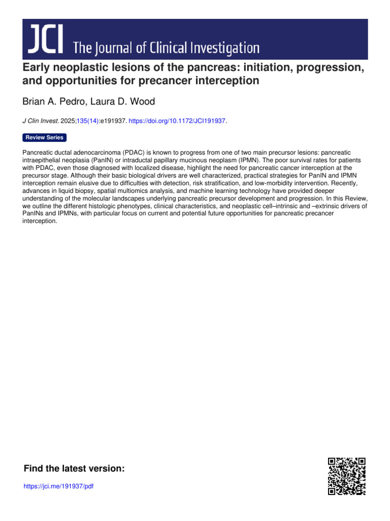 Pancreatic Cancer Precursors: Interception Insights | PDF | Pancreatic ...