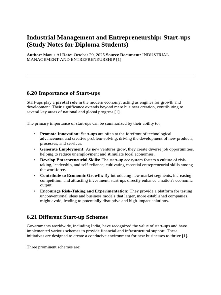 Industrial Management and Entrepreneurship Start-ups (Study Notes for ...