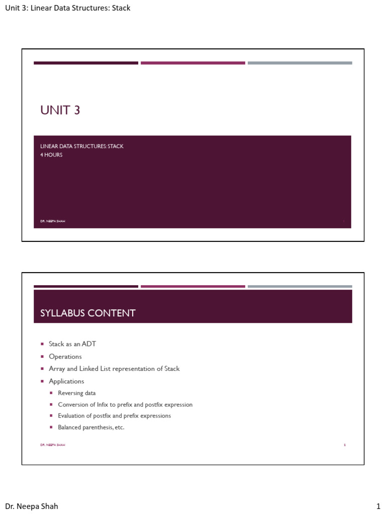 Unit 3 - Linear DS STACK (1) | PDF | Computer Programming | Mathematics