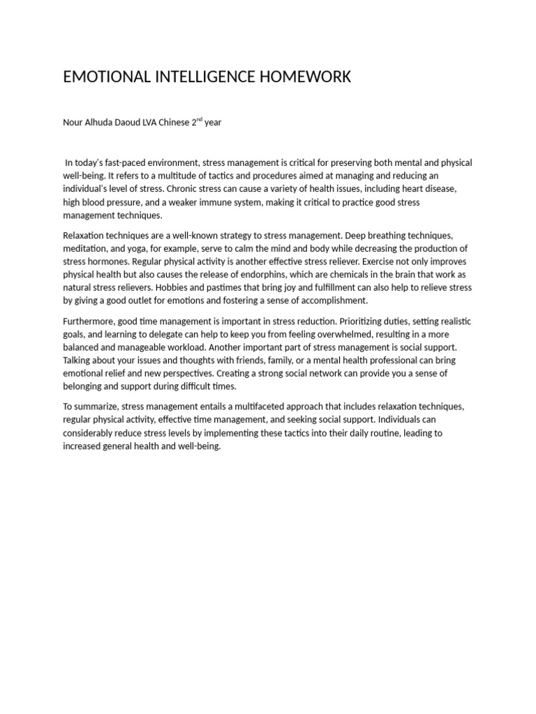 Emotional Intelligence Homework | PDF