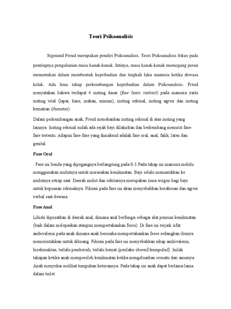 Teori Psikoanalisis | PDF