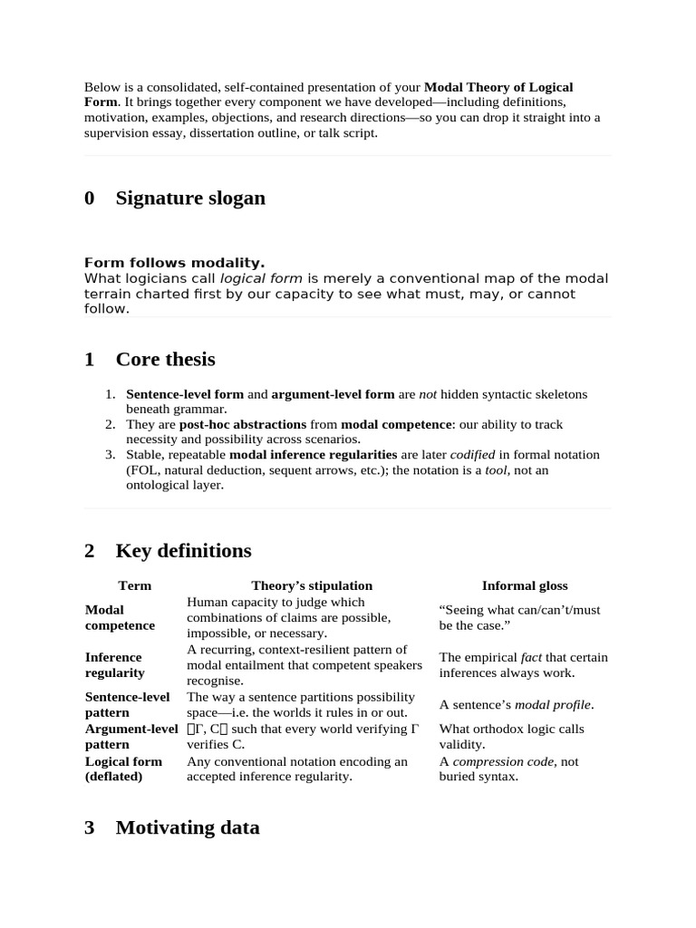 Modal Theory of Logical Form Explained | PDF | Logic | Modal Logic