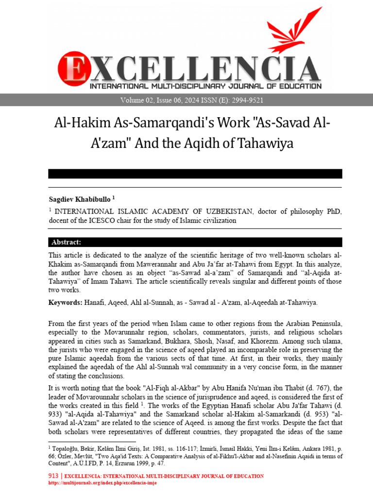 913 918+al Hakim+as Samarqandi's+Work+as Savad+Al a'Zam+and+the+Aqidh ...