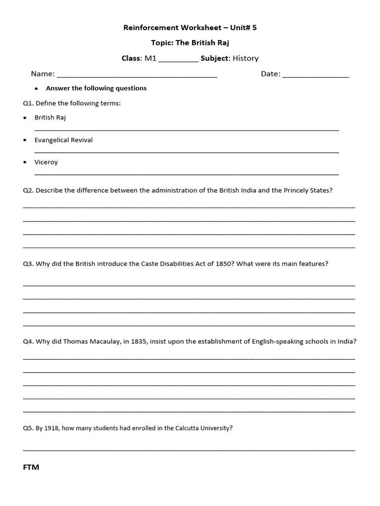 M1 Reinforcement Worksheet Unit 5 | PDF