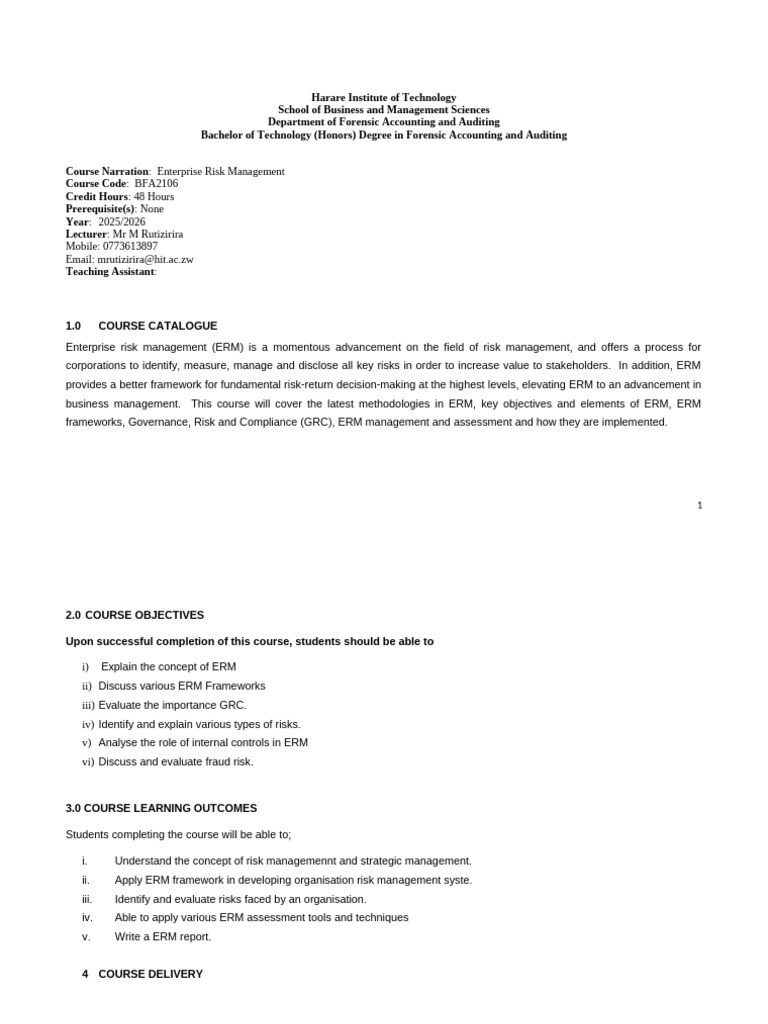 Enterprise Risk Management Course Overview | PDF | Internal Control ...