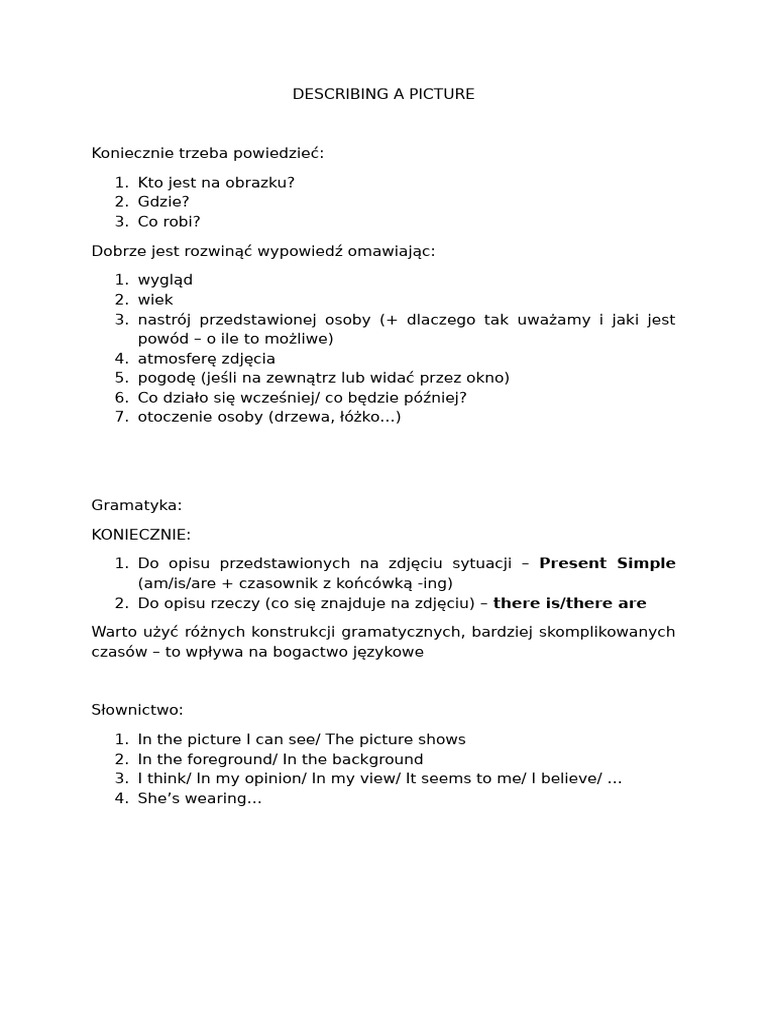 Describing A Picture | PDF