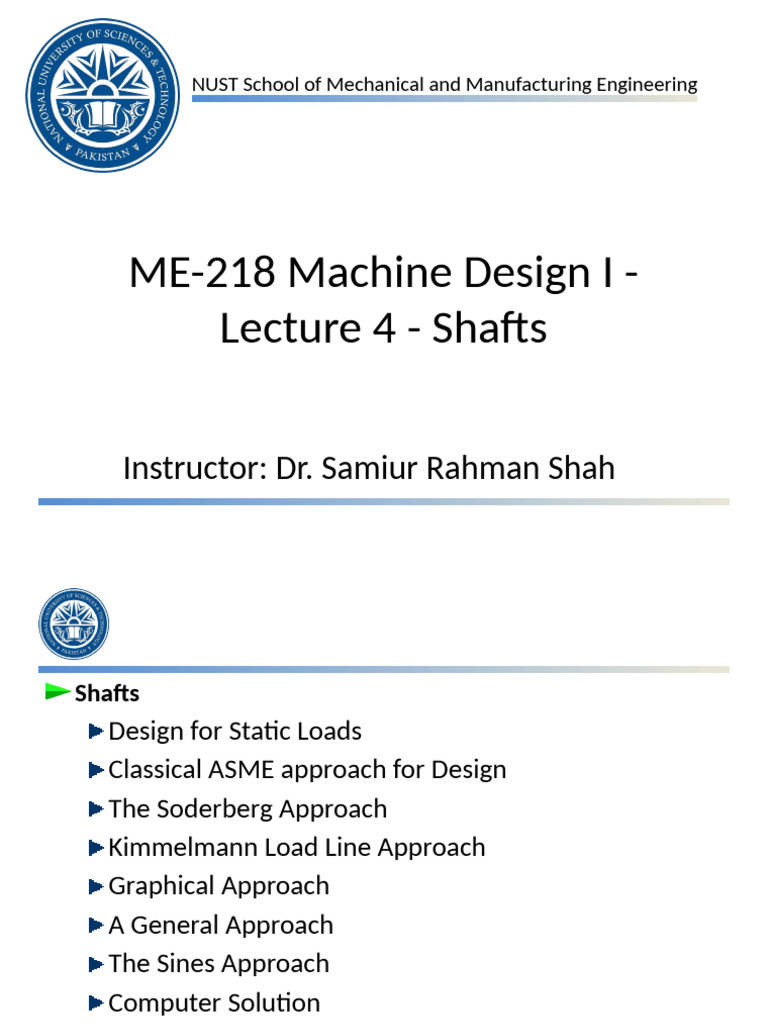 ME-218 Machine Design I - Lecture 4 - Shafts | PDF
