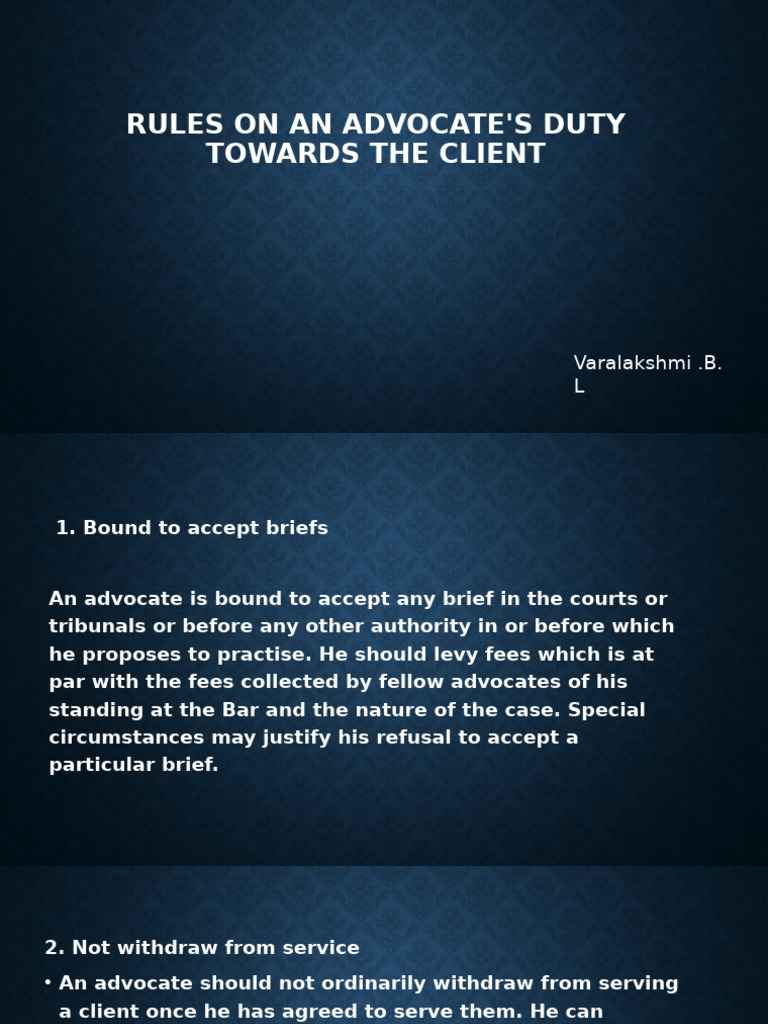 Rules On An Advocate's Duty Towards The Client | PDF | Expense | Advocate