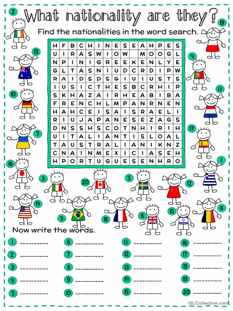 What Nationality Are They - Word Search | PDF