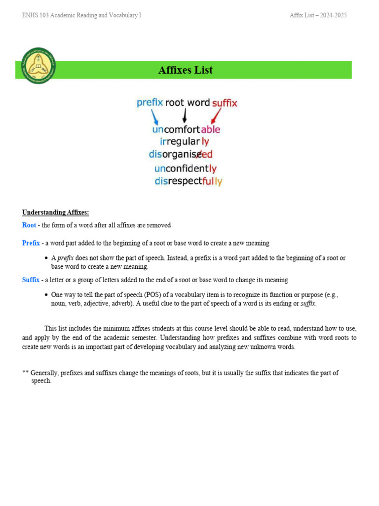 Words with the Affix "En" | PDF | Part Of Speech | Word