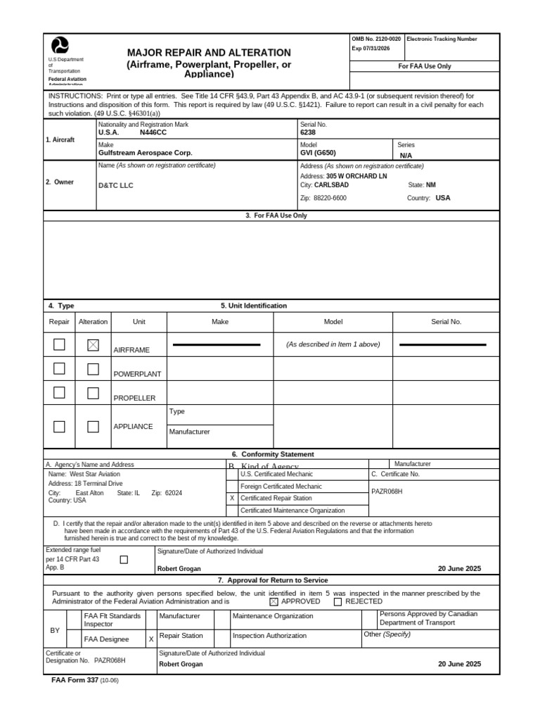 337 Starlink | PDF | Federal Aviation Administration | Aircraft