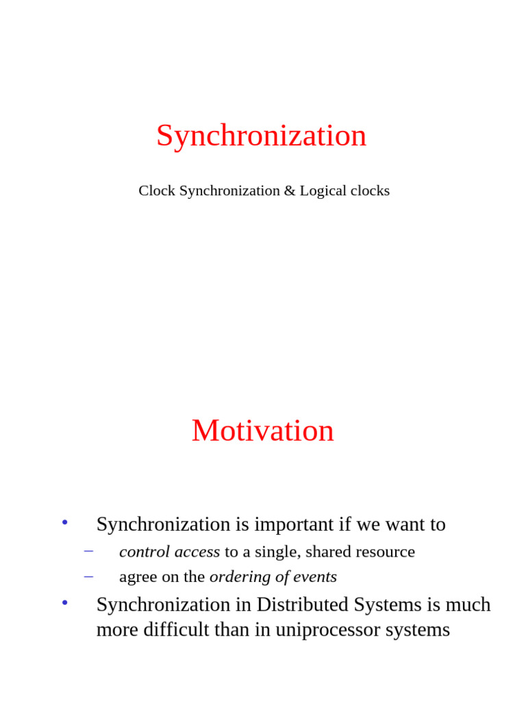 DistributedSystemsLecture4 (CSC 4722) | PDF | Synchronization ...
