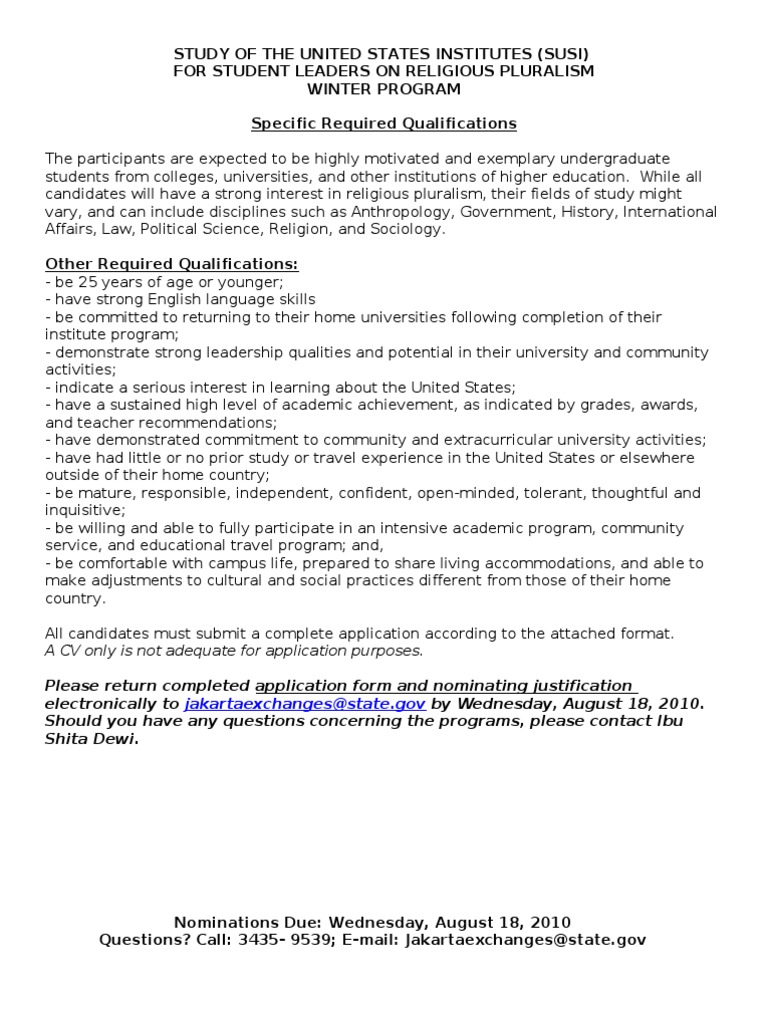 Susi Nomination Form Student Leaders Religious Pluralism | PDF | Leadership | University