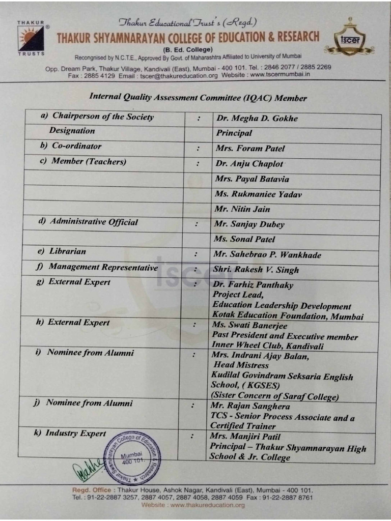 Iqac Member List | PDF