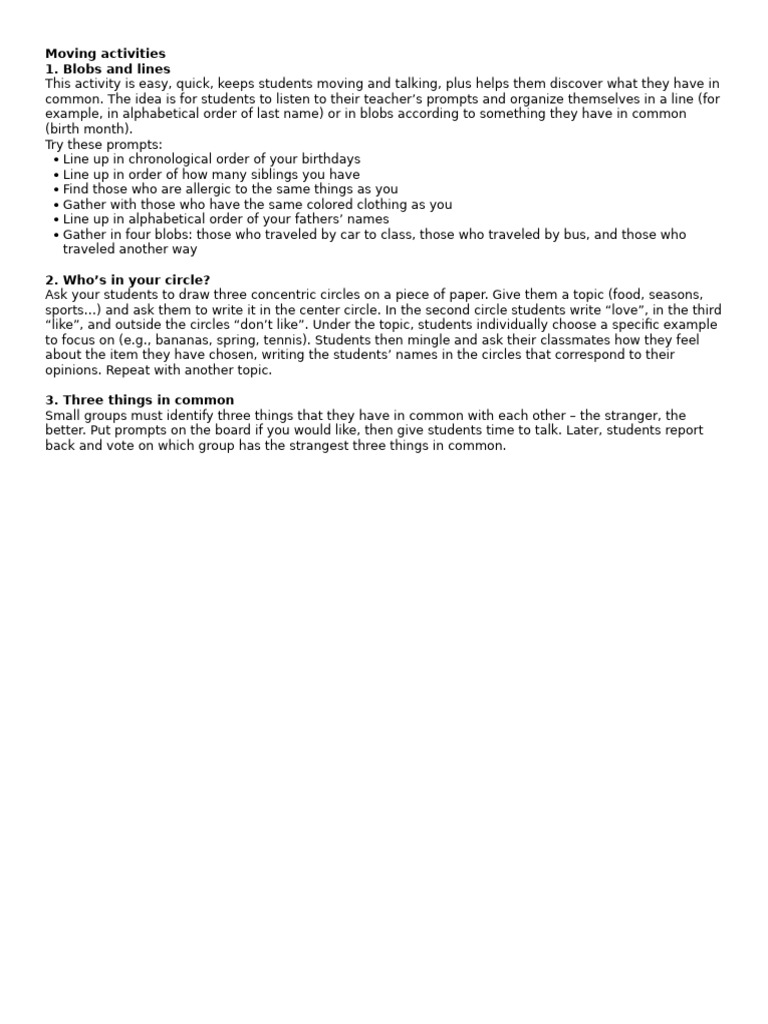Moving Activities | PDF