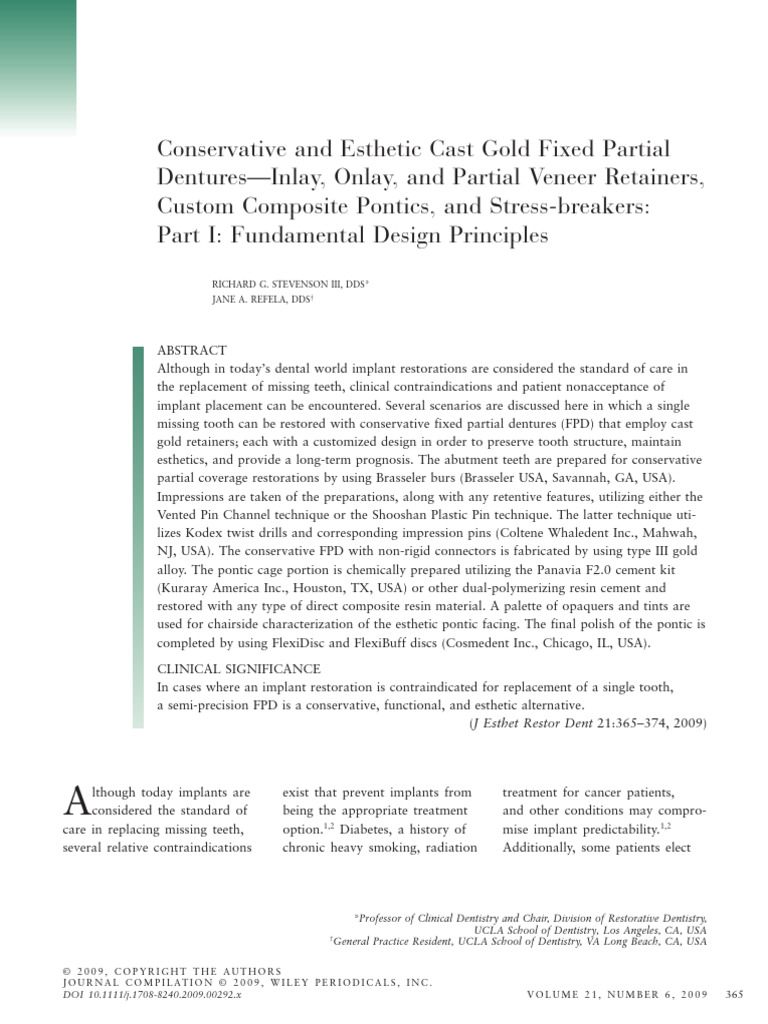 J Esthet Restor Dent - 2009 - STEVENSON - Conservative and Esthetic ...