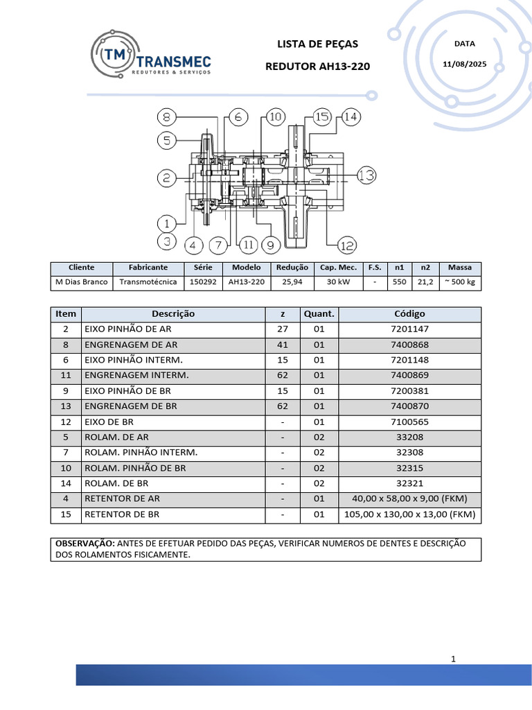 Lista de Pelas Transmec Para Heladio Marques - Ah13-220-150292-m Dias ...