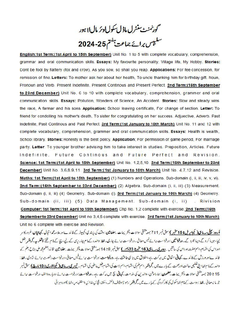Class 7 Syllabus-2 - 240530 - 154012 | PDF