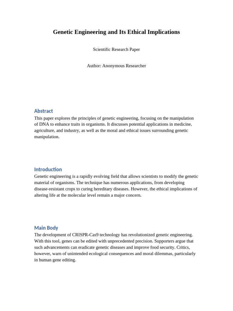 Genetic Engineering and Its Ethical Implications | PDF