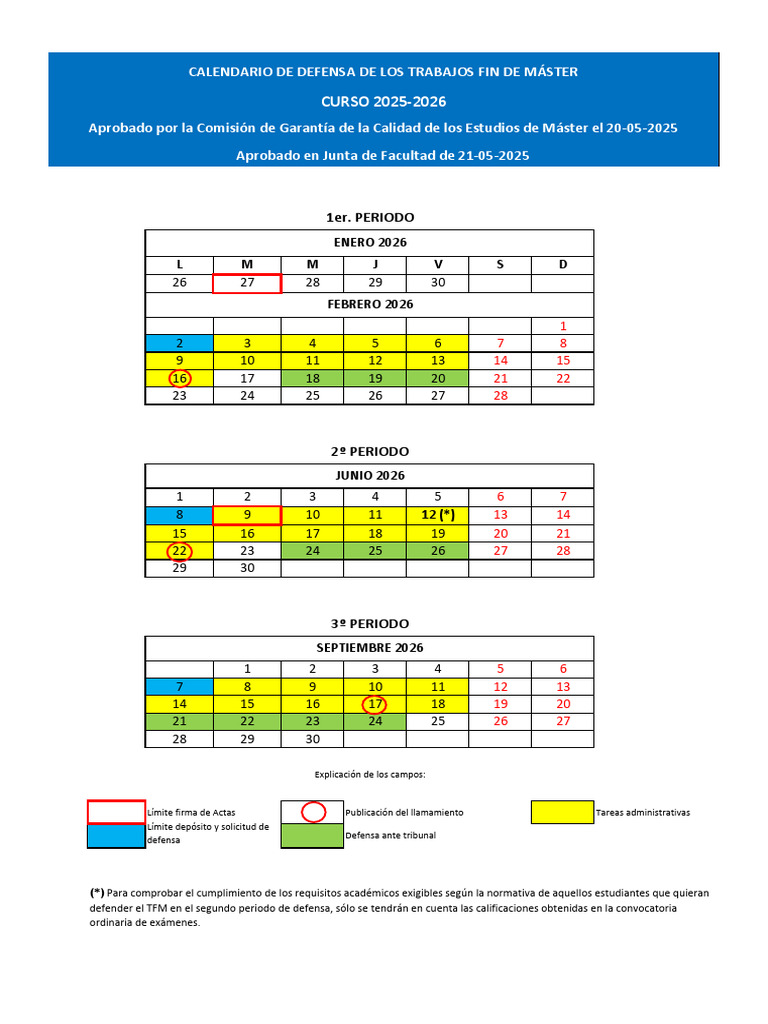 Calendario Defensa TFM 25 26 X | PDF | Gobierno
