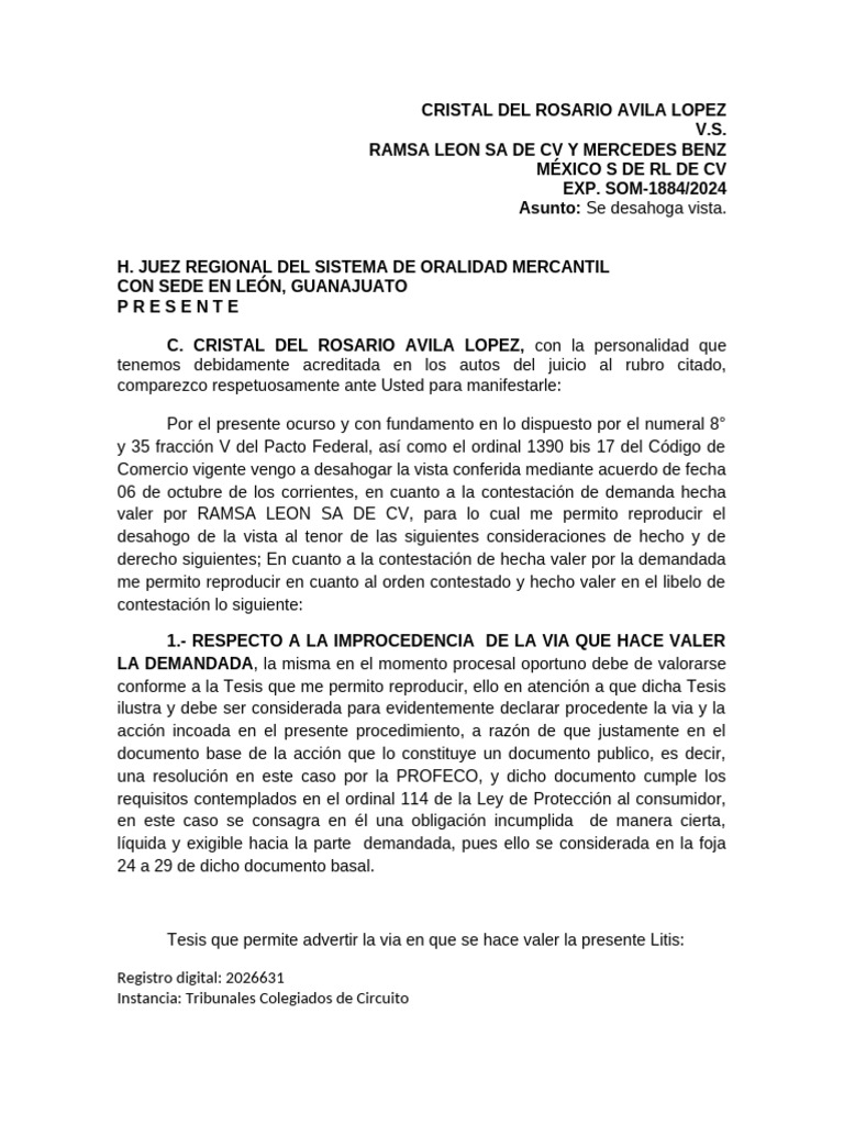 Promo Vista Som Cristal Vs Ramsa Mercedes Leon | PDF | Testigo experto ...