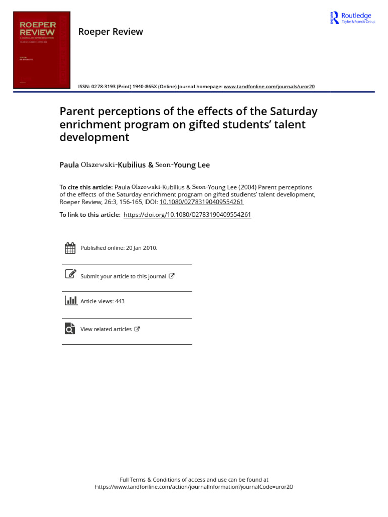Parent Perceptions of The Effects of The Saturday Enrichment Program On ...