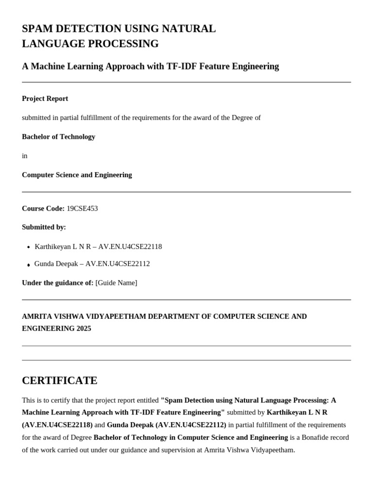 Spam Detection with NLP and TF-IDF | PDF | Email Spam | Receiver ...