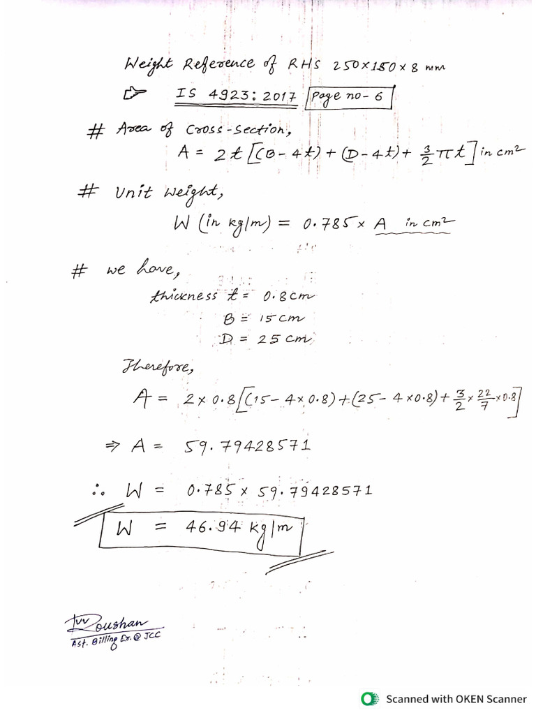 As Per is 4923 Weight Reference of (RHS 250x150x8) | PDF