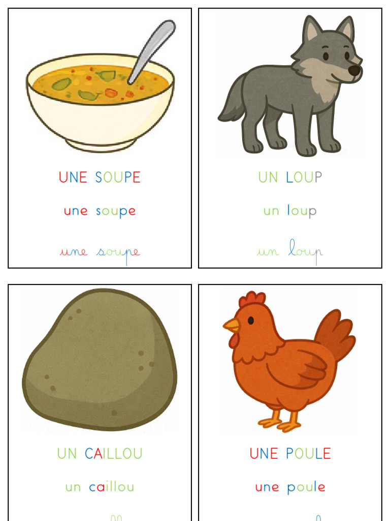 Une Soupe Au Caillou - Cartes Vocabulaire Code Couleur | PDF