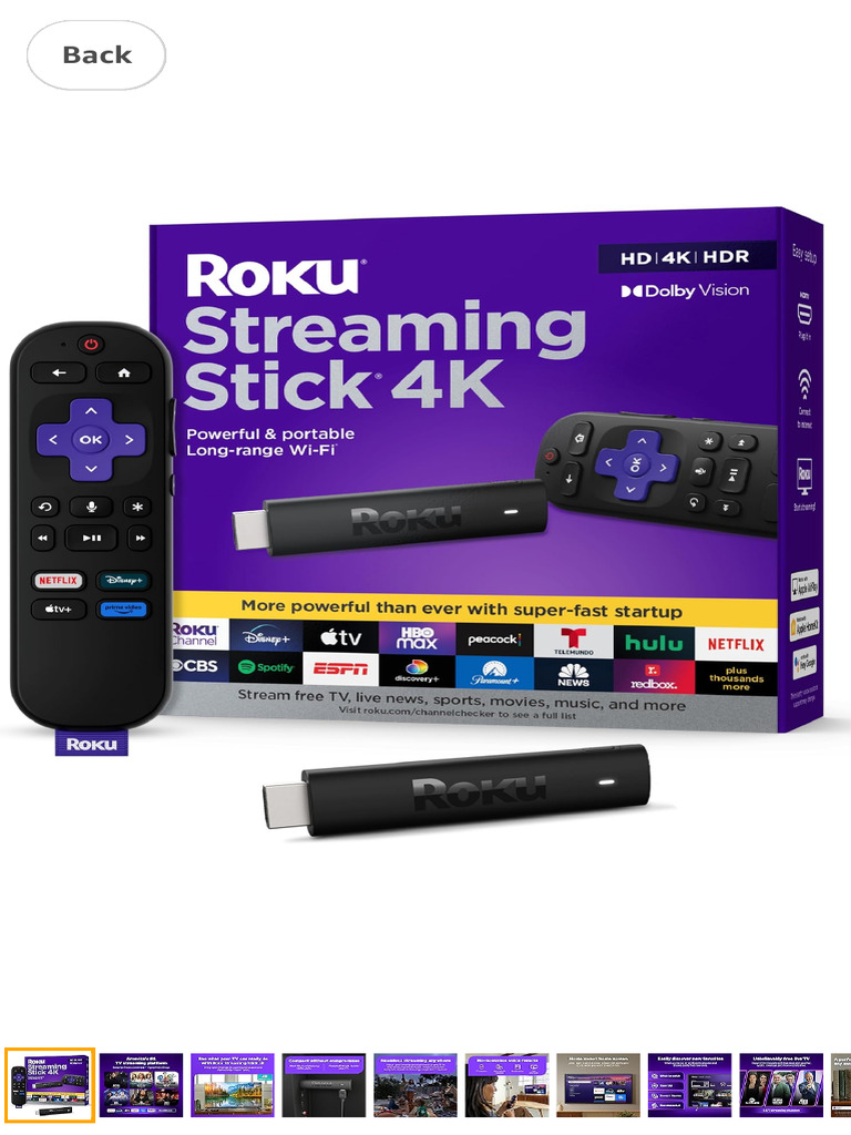 Roku Streaming Stick 4K - HDR & Dolby Vision Roku Streaming Device For ...