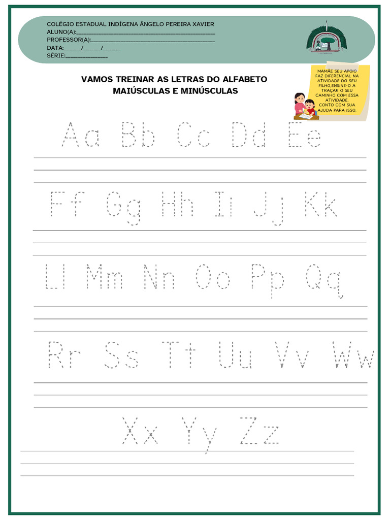 Bicolor Tracejar Letras Fundamental Folha de Atividades | PDF