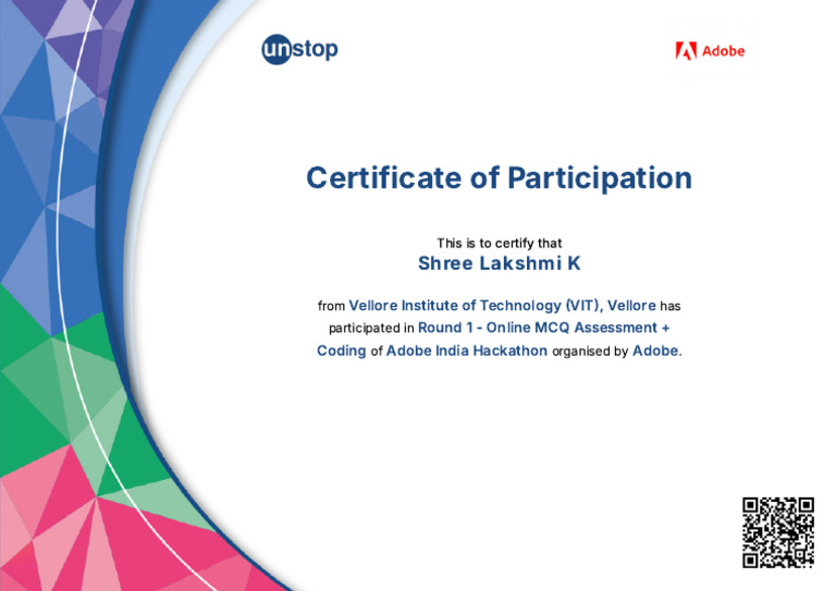 Adobe Hackathon Participation Certificate | PDF