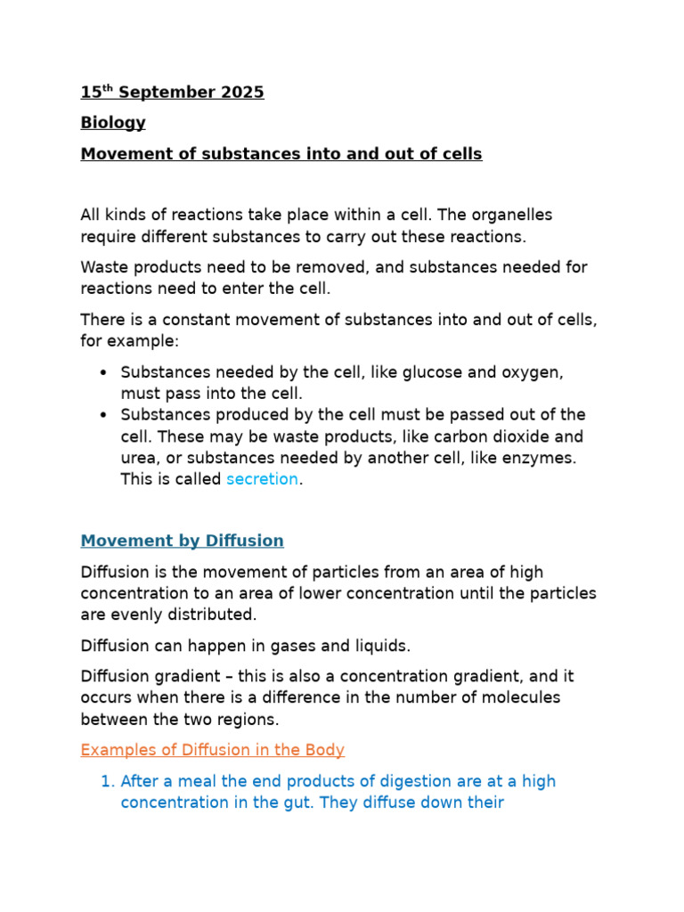 15th September 2025 Biology Diffusion Osmosis Nayif | PDF | Osmosis ...