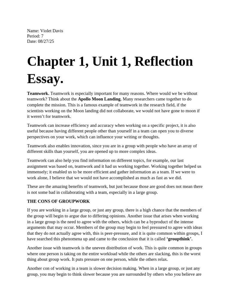 Chapter 1 Unit 1 Reflection Point Essay2 | PDF | Psychology | Psychological Concepts