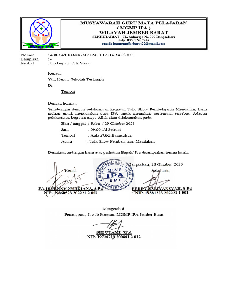Undangan Peserta Talk Show | PDF