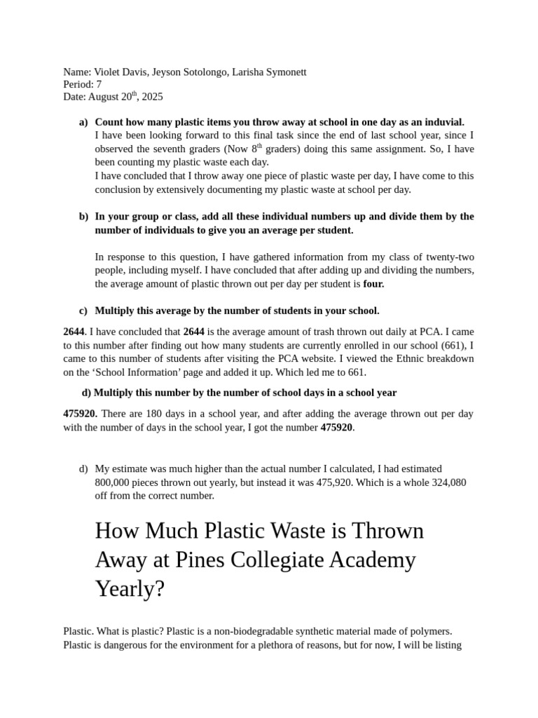 Annual Plastic Waste at PCA: A Study | PDF | Waste | Biodegradation