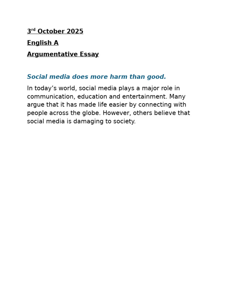 3rd October 2025 English A Argumentative Essay Brandon | PDF