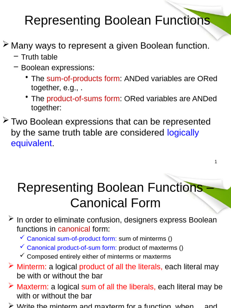 Chapter 3.1 & 3.2 - Boolean Function Representations | PDF
