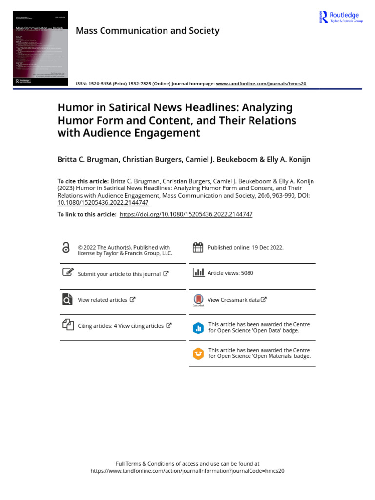 Humor in Satirical News Headlines Analyzing Humor Form and Content and ...