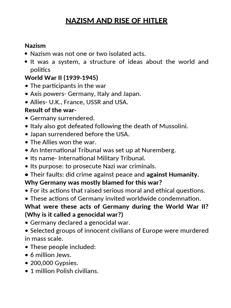 Nazism and Rise of Hitler Notes | PDF | Nazi Germany | Adolf Hitler