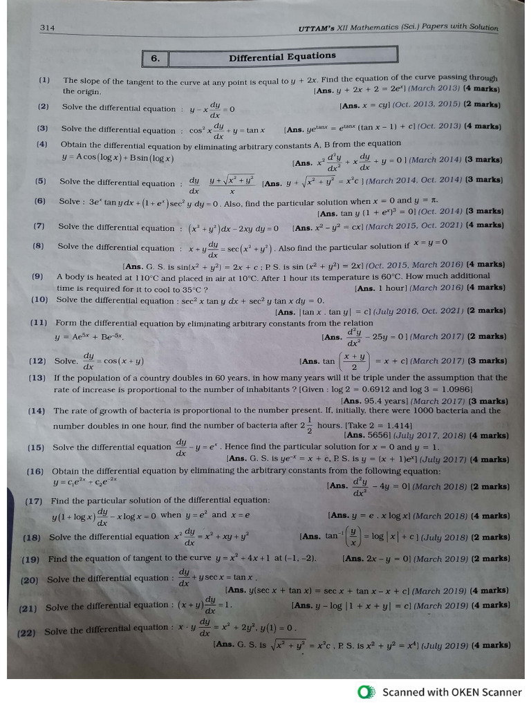 Board Pyq On Chapter Differential Equations | PDF