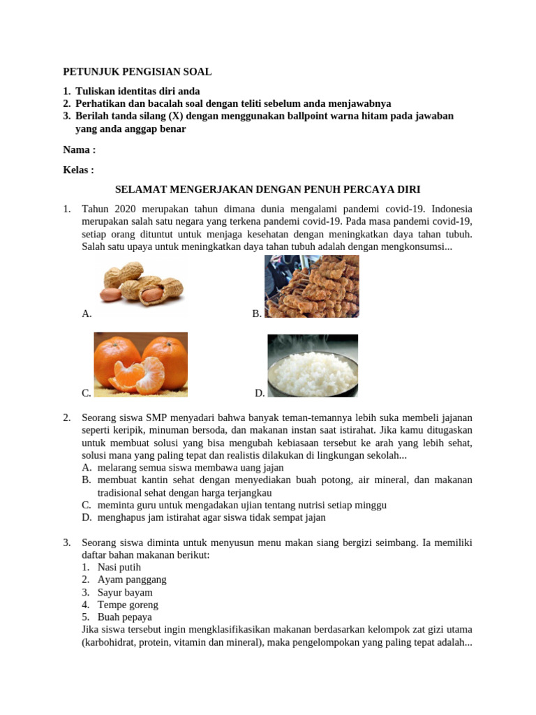 Petunjuk Pengisian Soal Kesehatan dan Gizi | PDF