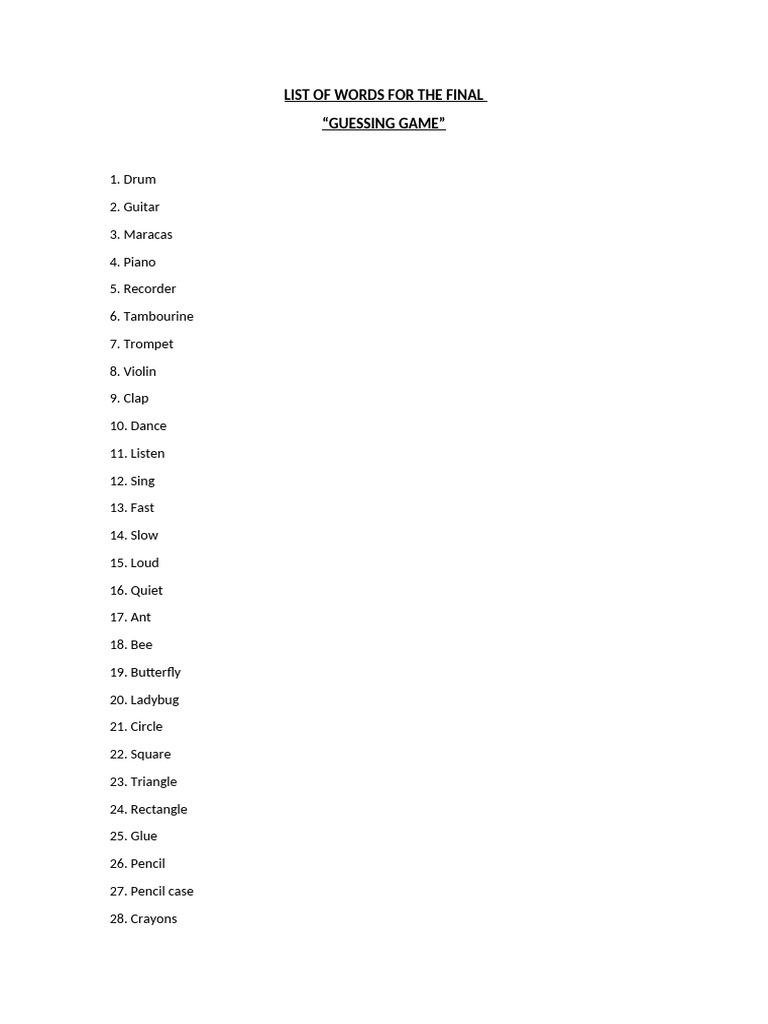 Final Words for Guessing Game List | PDF