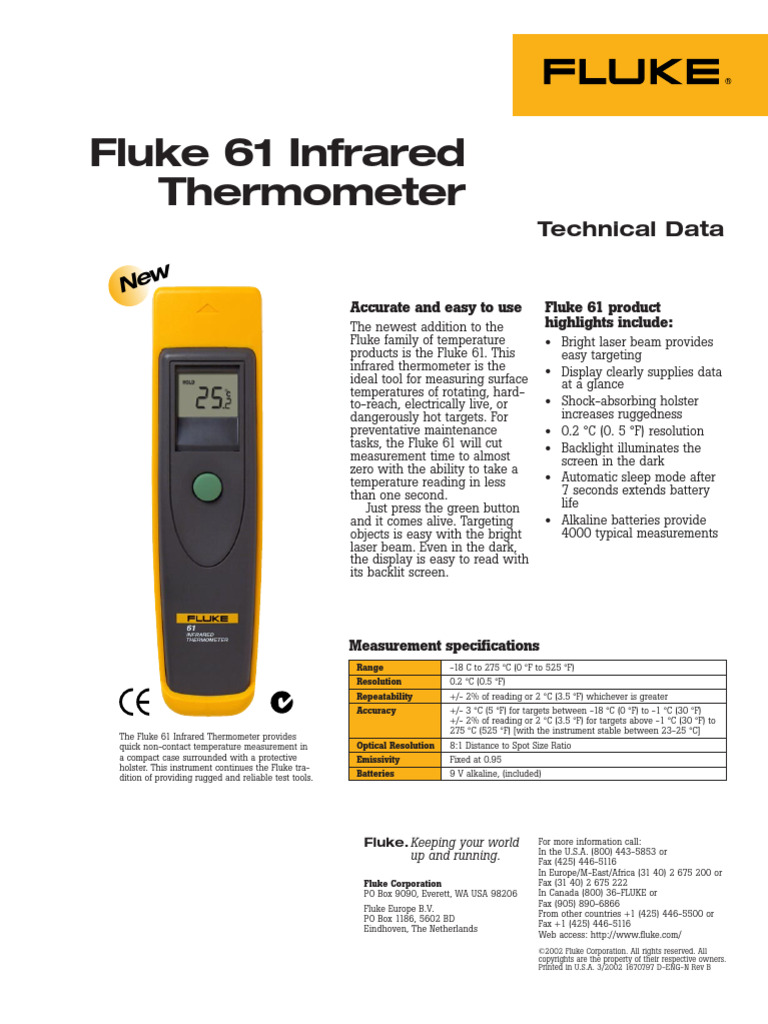 Fluke 61 Infrared Thermometer Overview | PDF | Backlight | Applied And ...