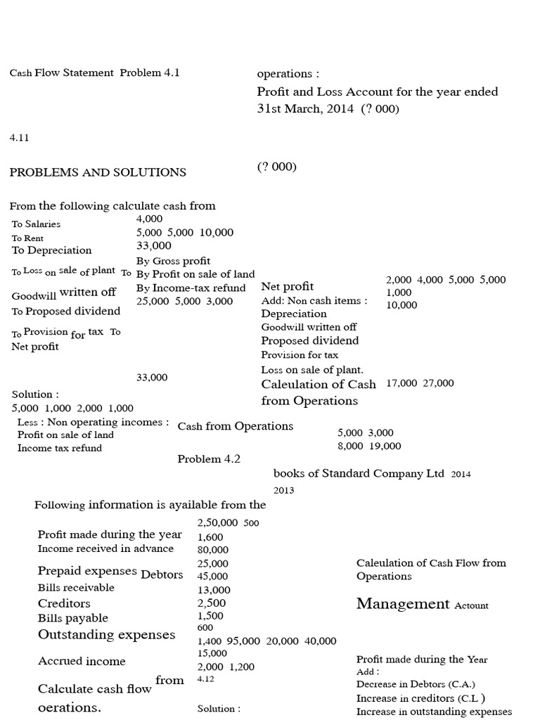 Cash Flow Statement Calculations and Solutions | PDF | Expense | Income ...