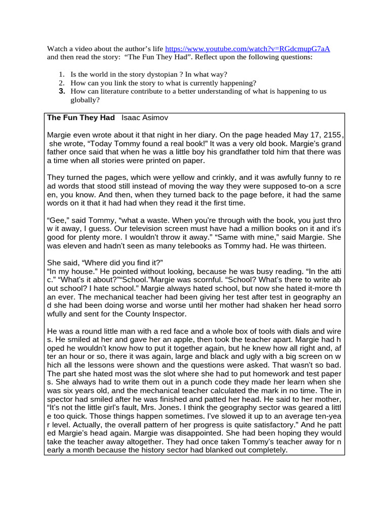 The Fun They Had Isaac Asimov 3 | PDF