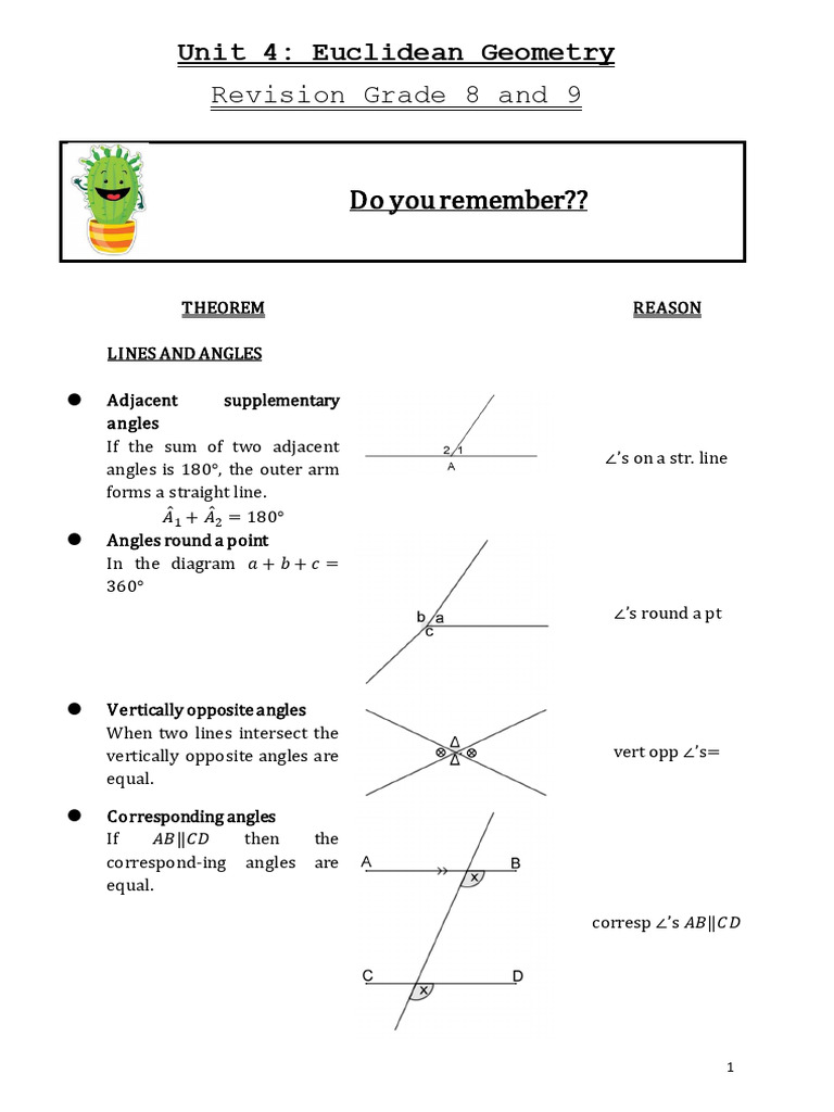 Unit 4 - Euclidean Geometry | PDF | Circle | Triangle