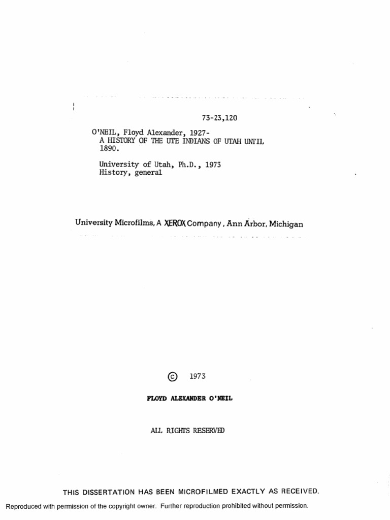 A History of The Ute Indains of Utah Until 1890, Floyd A O'Neil, 1973 | PDF